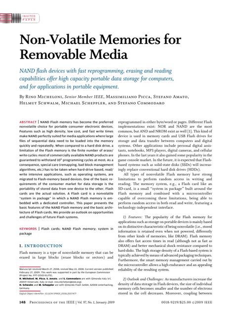 Non Volatile Memories For Removable Media Pdf Flash Memory Computer Data Storage