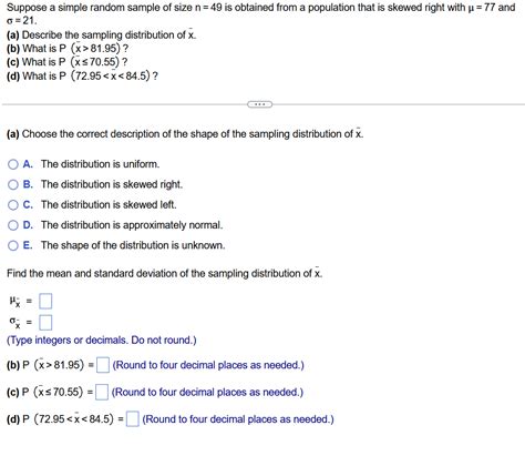 Solved Suppose A Simple Random Sample Of Size N49 Is