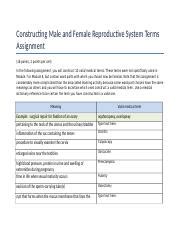 Constructing Male And Female Reproductive System Terms Course Hero