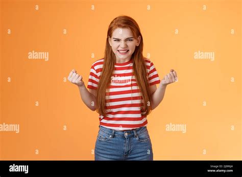 Annoyed Pissed Redhead Female Lose Competition Clench Fists Angry Grimacing Evil Hateful Face