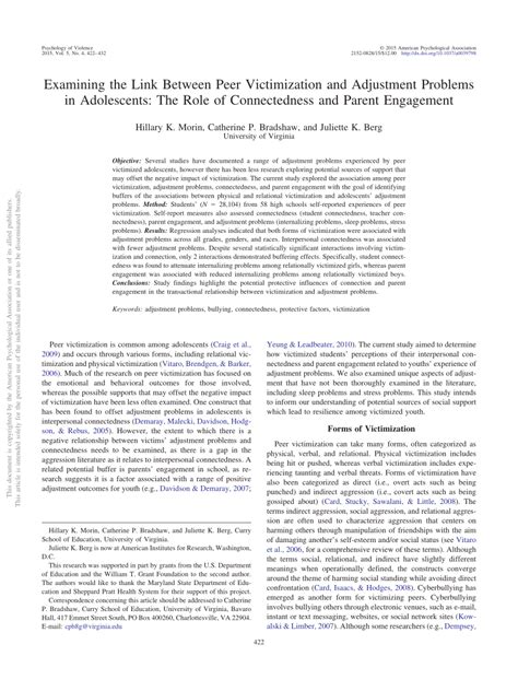 Examining The Link Between Peer Victimization And Adjustment Problems