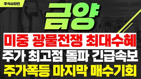금양주가 긴급속보 미중 광물전쟁 최대수혜종목 주가 최고점 돌파 긴급발표내용 주가 폭등 마지막 매수기회 무조건 잡아야