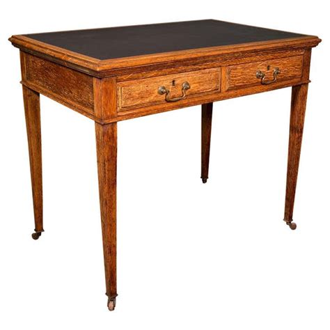 Antique Writing Desk English Oak Leather Correspondence Table