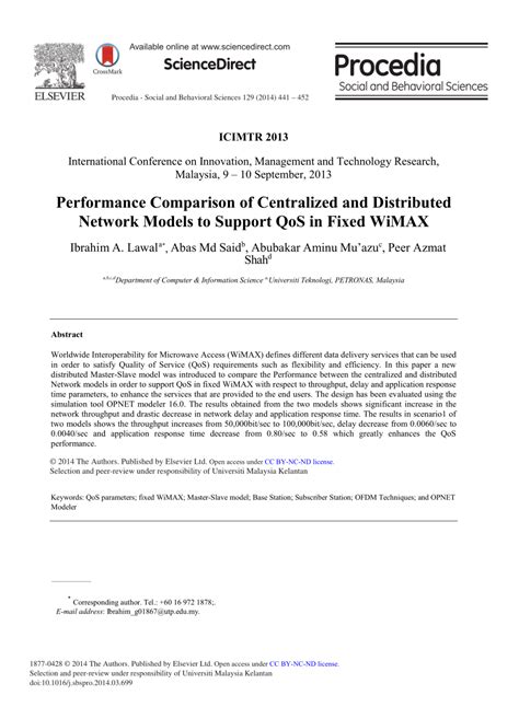 Pdf Performance Comparison Of Centralized And Distributed Network
