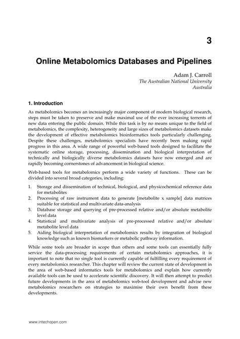 Pdf Online Metabolomics Databases And Pipelines
