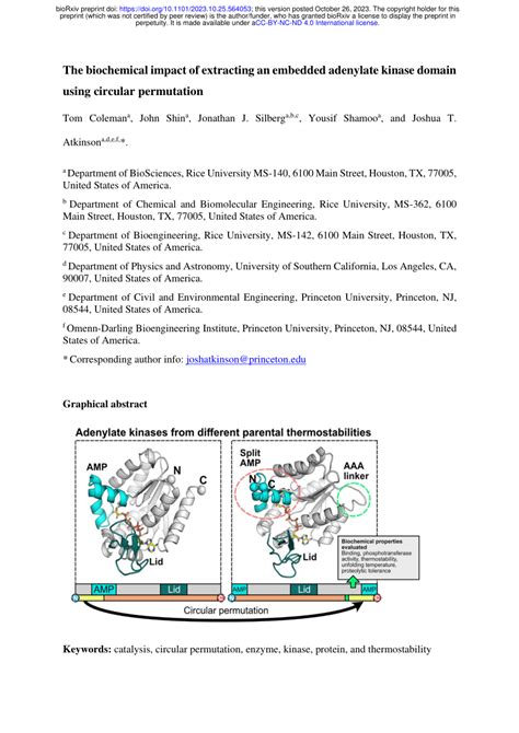 Pdf The Biochemical Impact Of Extracting An Embedded Adenylate Kinase Domain Using Circular