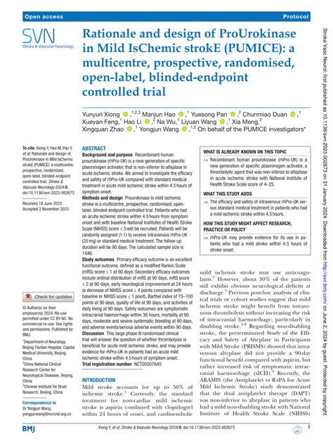 Pdf Rationale And Design Of Prourokinase In Mild Ischemic Stroke Pumice A Multicentre