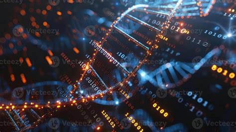 abstract representation of dna strands intertwined with binary code