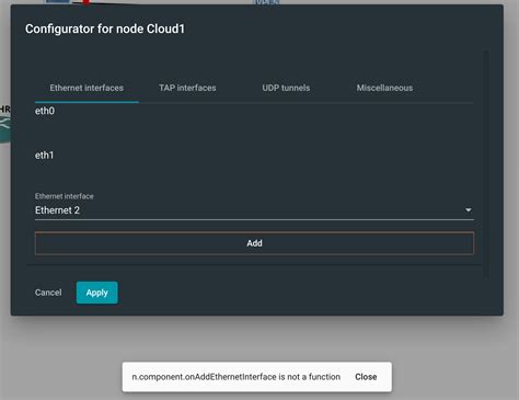 error message when adding interface to cloud node · issue 803 · gns3