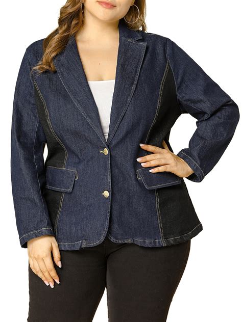 Agnes Orinda Womens Plus Size Denim Blazer With Notched Lapel And Color