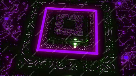 Premium Photo Animation With Large D Computer Chip Motion Neon Computer Chip With Connection