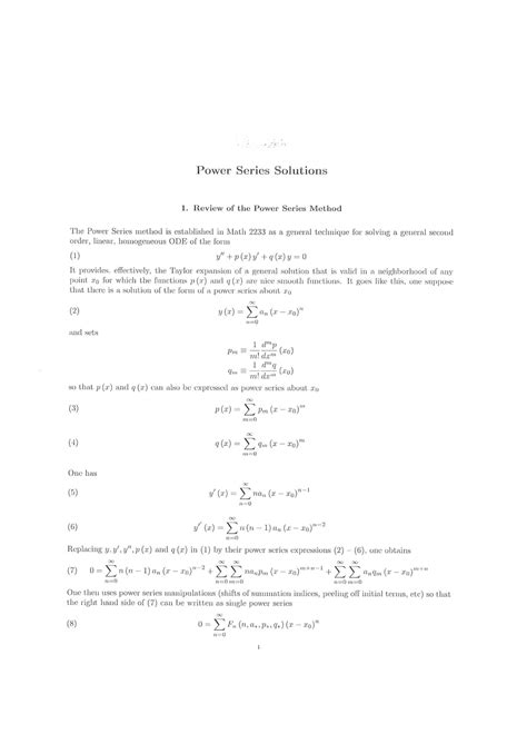 SOLUTION Power Series Solutions Studypool