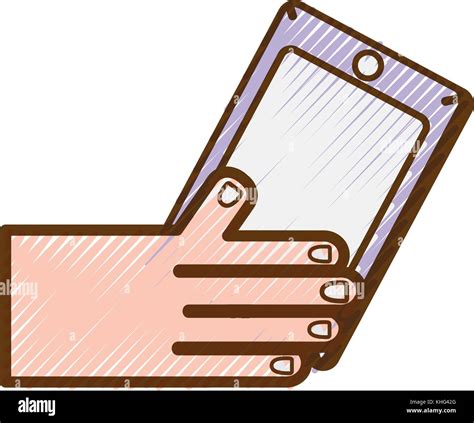 grated hand with smartphone technology object design vector