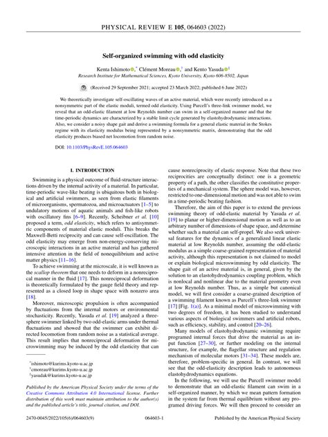 PDF Self Organized Swimming With Odd Elasticity