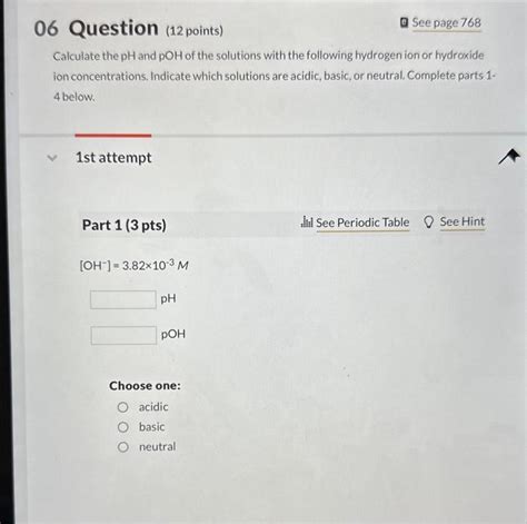 Solved Parts Calculate The PH And POH Of The Solutions
