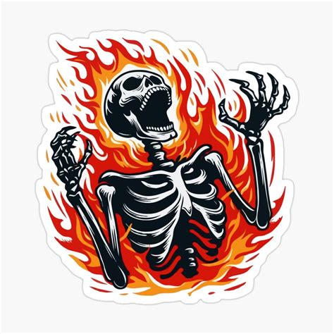 Screaming Skeleton On Fire Sticker For Sale By Gkinoki Skeleton