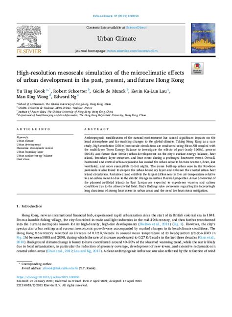 Pdf High Resolution Mesoscale Simulation Of The Microclimatic Effects Of Urban Development In