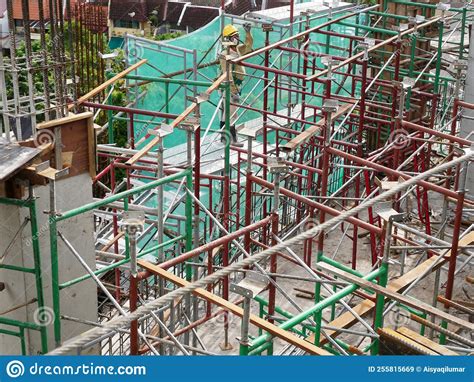 Metal Scaffolding Is Used As A Temporary Structure That Supports Works