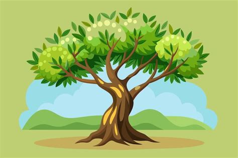 Premium Vector A Cartoon Olive Tree Featuring Green Leaves And White