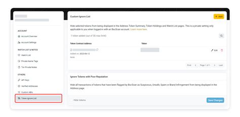 BscScan Information Center Private Token Ignore List