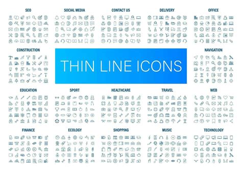 Line Art Set With Icon Set Thin Line Social Media Technology Seo Logistic Education Sport