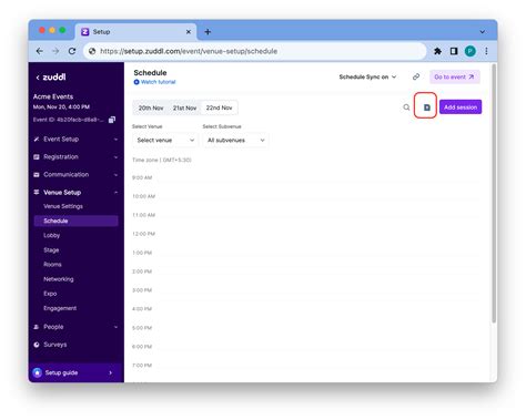 how to import schedule in csv for a virtual event in zuddl