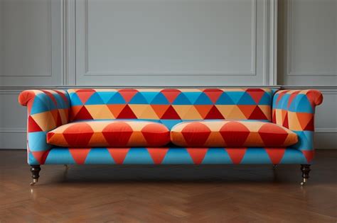 Sofa With A Geometric Patterned Rug Premium Ai Generated Image