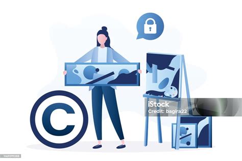 여성 예술가가 작품을 소장하고 있습니다 지적 재산권 이젤 근처의 창조적 인 여자 저작권 보유 또는 복사할 수 없는 제품 상표