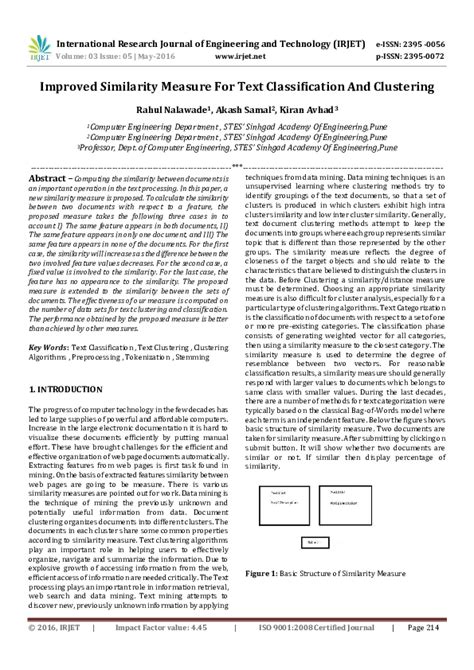 pdf improved similarity measure for text classification and clustering