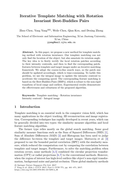 Pdf Iterative Template Matching With Rotation Invariant Best Buddies