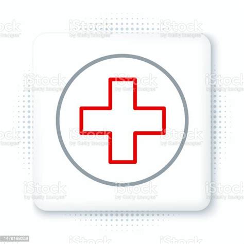 흰색 배경에 격리 된 라인 크로스 병원 의료 아이콘 응급 진단 기호입니다 의학 및 약국 기호 다채로운 개요 개념 벡터 스위스에