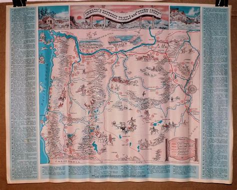 1945 Illustrated Cartoon Map Oregons Historic Trails Dowling Art