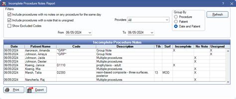 open dental software incomplete procedure notes report