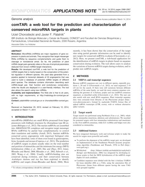Pdf Comtar A Web Tool For The Prediction And Characterization Of Conserved Microrna Targets