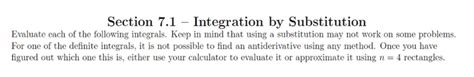solved section 7 1 integration by substitution evaluate