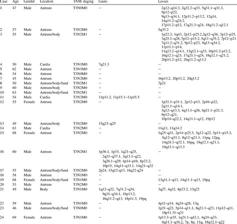 Clinicopathologic Characteristics And Chromosomal Imbalance In 24