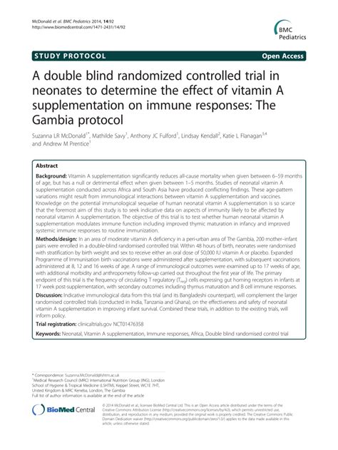 Pdf A Double Blind Randomized Controlled Trial In Neonates To Determine The Effect Of Vitamin