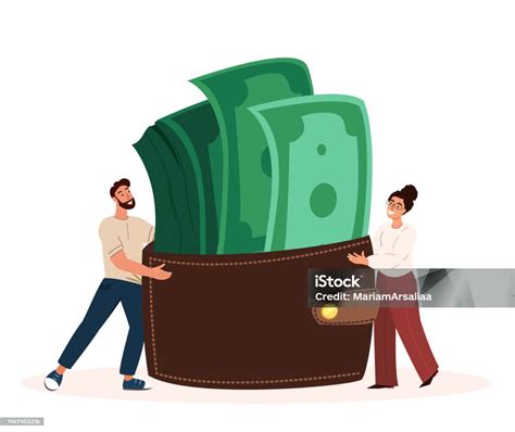 행복 한 젊은 여자 남자 캐릭터는 돈 녹색 청구서 Notesconcept의 금융 부 돈 축적부유한 즐거운 가족금융 안정성 사람들 플랫 벡터 일러스트 레이 션으로 거대한