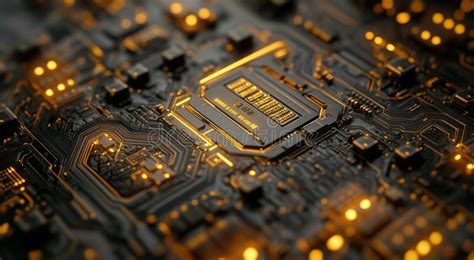 detailed view of a glowing computer processor on a circuit board with