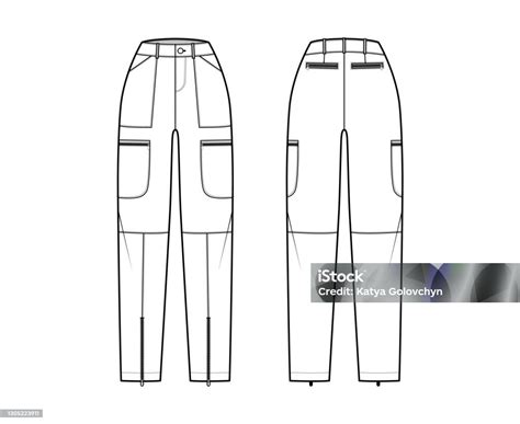 일반 허리 하이 라이즈 포켓 벨트 루프 전체 길이가 있는 낙하산 바지 테크니컬 패션 일러스트레이션 세트 0명에 대한 스톡 벡터 아트 및 기타 이미지 Istock