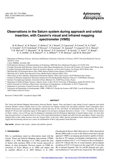 Pdf Observations In The Saturn System During Approach And Orbital Insertion With Cassinis