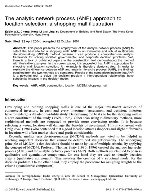 The Analytic Network Process Anp Approach To Location Selection A