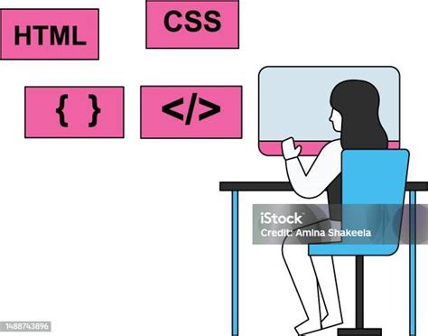 gadis itu sedang mengerjakan coding html css ilustrasi stok unduh