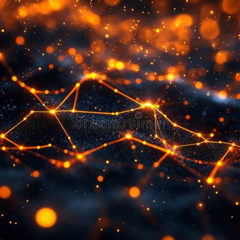 Network Of Glowing Orange Nodes On Dark Surface Illuminating With A Futuristic Grid Pattern