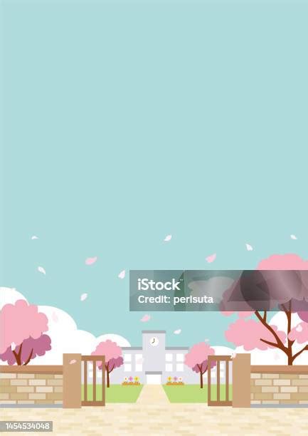 Illustration Of Cherry Tree School Building And School Gate Stock Illustration Download Image Illustration Of Cherry Tree School Building And School Gate Stock Illustration Download Image