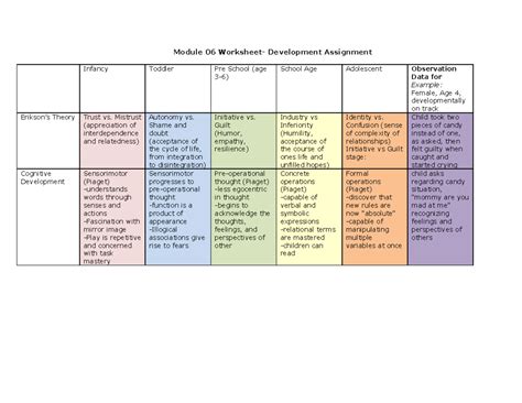Developmental Assignment Module 06 Worksheet Development Assignment