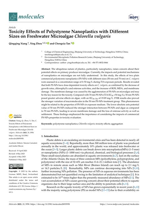 Pdf Toxicity Effects Of Polystyrene Nanoplastics With Different Sizes