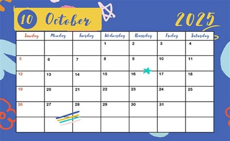 2025 테이블 10 월 월간 달력 주간은 수평 인쇄 가능한 디자인을위한 다채로운 스타일로 일요일에 시작됩니다 10월에 대한 스톡 벡터 아트 및 기타 이미지 Istock