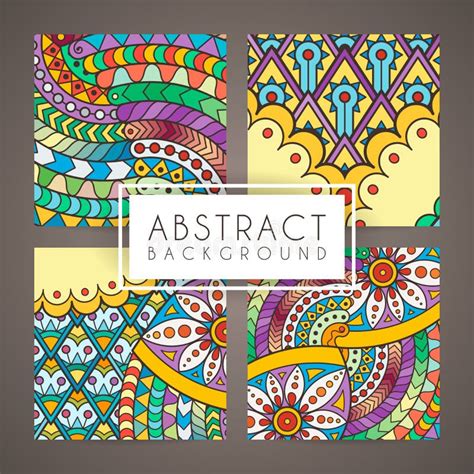 Set Of Four Vector Monochrome Intricate Patterns Doodle Zentangle Stock Vector Illustration