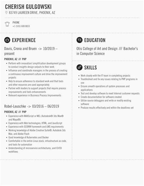 Php Resume Samples Velvet Jobs